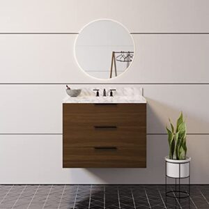 Kitchen Bath Collection Oslo 30-inch Floating Bathroom Vanity (Carrara/Walnut): Includes Walnut Cabinet with Authentic Italian Carrara Marble Countertop and White Ceramic Sink