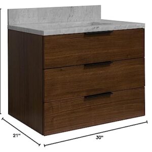 Kitchen Bath Collection Oslo 30-inch Floating Bathroom Vanity (Carrara/Walnut): Includes Walnut Cabinet with Authentic Italian Carrara Marble Countertop and White Ceramic Sink