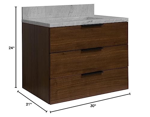 Kitchen Bath Collection Oslo 30-inch Floating Bathroom Vanity (Carrara/Walnut): Includes Walnut Cabinet with Authentic Italian Carrara Marble Countertop and White Ceramic Sink