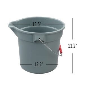 Ramddy 4 Packs 14 Quart Commercial Cleaning Pail, Heavy Duty Round Utility Pail, Gray