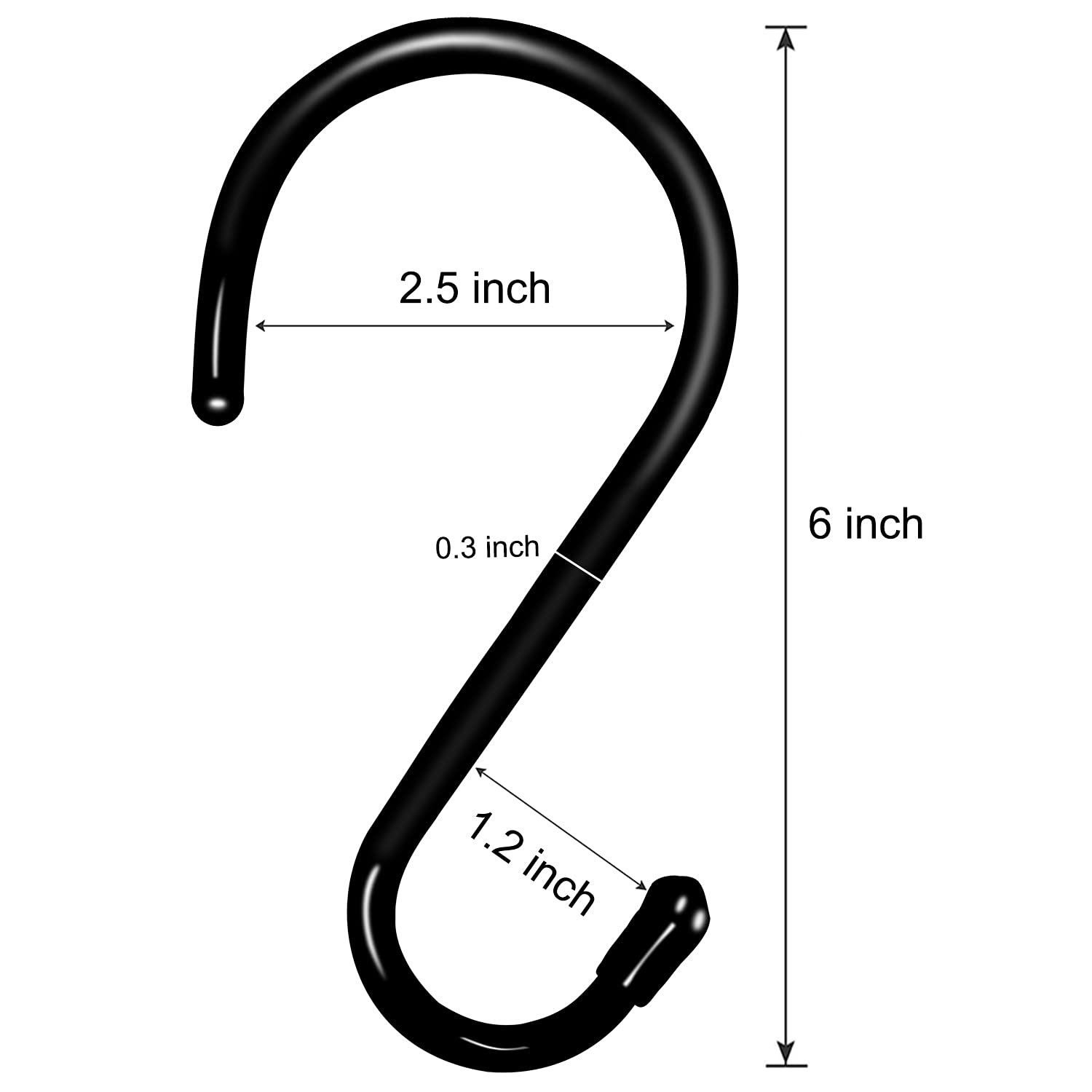 Mzekgxm 4 Pack Large S Hooks for Hanging Heavy Duty, 6 inch Non Slip Vinyl Coated Metal Closet S Hooks for Hanging Kitchen Utensil Pot Pan Cups Clothes Jeans Towels Hats Bags Plants (Black)