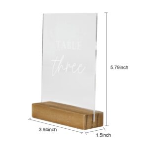 Hanna Roberts Modern Table Number Acrylic Signs with Wood Stand for Wedding Reception, Restaurant, Event Party, 3.9" x 1.5" x 5.8" (Set of 10, 1-10)