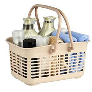 alink plastic shower caddy basket with handle, portable organizer storage basket for college dorm, bathroom, kitchen - khaki