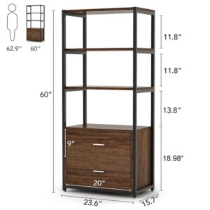 Tribesigns Bookshelf, Rustic Etagere Bookcase with Drawers, Vintage Industrial Display Book Shelf for Home Office (Rustic)