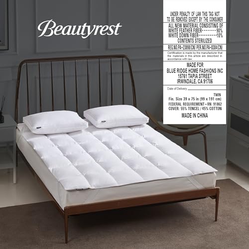 Beautyrest Tencel/Cotton Blend Featherand White Down Fiber Matress Topper with Elasticized Anchor Bands