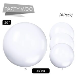 PartyWoo White Balloons, 4 pcs 36 Inch Large Matte White Balloons, Big White Balloons for Balloon Garland or Balloon Arch as Party Decorations, Wedding Decorations, Baby Shower Decorations, White-Y13