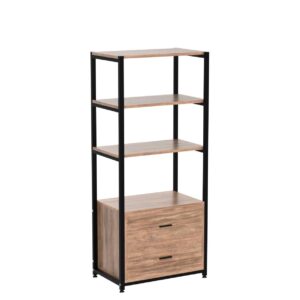 Tribesigns Bookshelf, Rustic Etagere Bookcase with Drawers, Vintage Industrial Display Book Shelf for Home Office (Rustic)