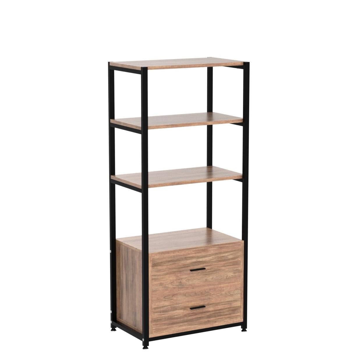 Tribesigns Bookshelf, Rustic Etagere Bookcase with Drawers, Vintage Industrial Display Book Shelf for Home Office (Rustic)