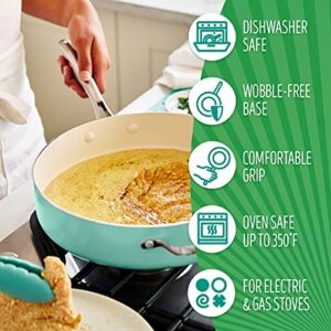 GreenLife Artisan Healthy Ceramic Nonstick, 5QT Saute Pan Jumbo Cooker with Helper Handle and Lid, Stainless Steel Handle, PFAS-Free, Dishwasher Safe, Oven Safe, Turquoise