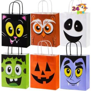 joyin 24 pcs halloween colorful bags with handles, paper gift bags for trick-or-treating, halloween party favors and supplies, halloween goodie bags, halloween candy bags