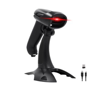 wireless 2d qr barcode scanner with stand 2.4ghz & usb wired barcode reader handhold bar code scanner for store, supermarket, warehouse