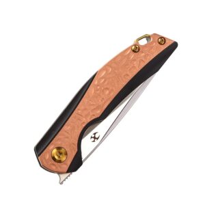 KANSEPT Pocket Knife Mini Accipiter, CPM-S35VN 6.73in Front Flipper Pocket Knives with 2.95in Drop Point Blade and Copper and Titanium Handle, Camping Hunting,EDC Tactical Knives K2007A3