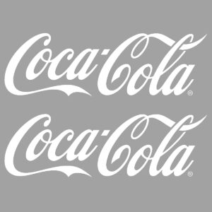 retro planet - coca cola script cut out vinyl sticker set of 2, classic coca-cola peel and stick decals, fridge, cooler, soda machine, car bumper (5 x 16 inch, white)