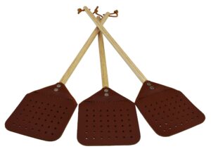 heavy duty leather fly swatter with oak wooden handle 18 inch (3)