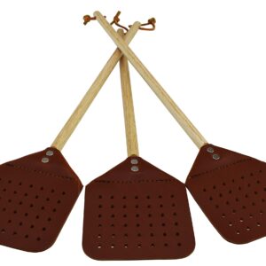 Heavy Duty Leather Fly Swatter with Oak Wooden Handle 18 inch (3)