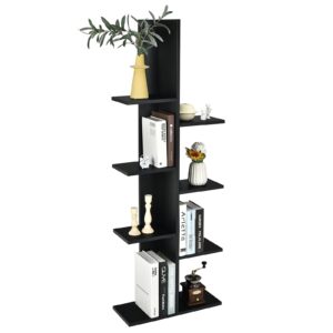 tangkula 8 shelf bookshelf, wooden tree bookcase with 8 book shelf, 20 x 8 x 55.5 inch, freestanding 8 tier storage display shelf with anti-toppling, corner shelf for living room home office (black)