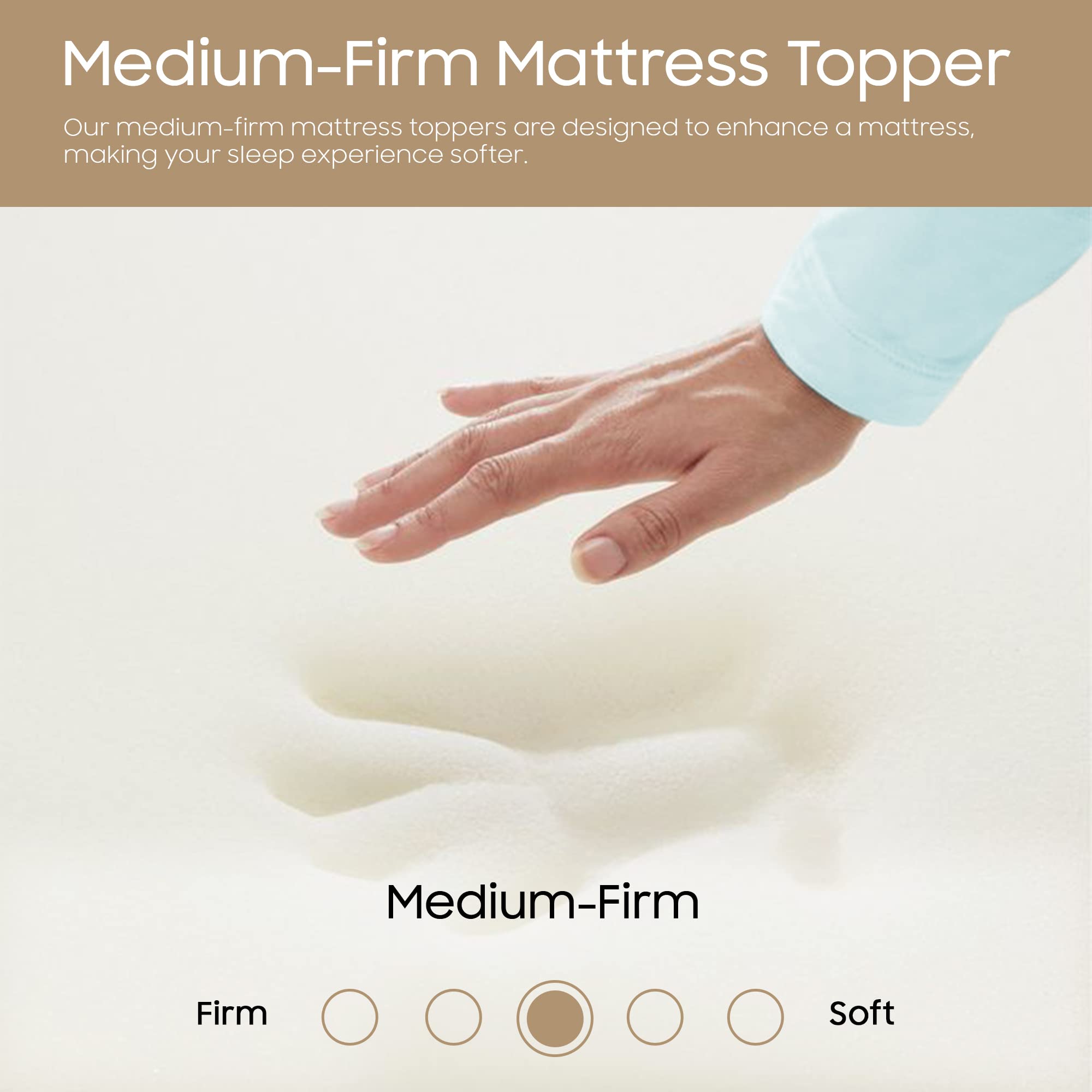 Zayton 1-inch Medium Firm Foam Mattress Topper | Premium Supporting Bed Pads with Breathable and Comfortable Bed Toppers for Back Pain, Orthopedic Support for Better Sleep, King, White