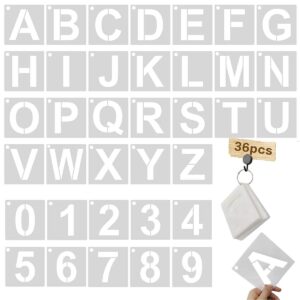 3 inch letter stencils kit, alphabet art craft stencils, reusable plastic letters and numbers stencil set for wood, wall, fabric, rock, chalkboard, signage and diy art projects (white, 36 pcs)