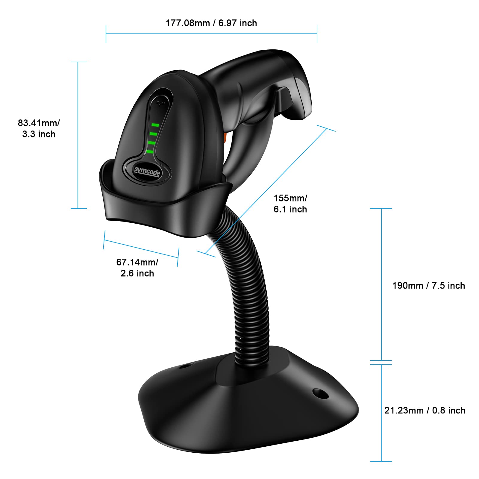 Bluetooth Barcode Scanner with Stand，2.4G Wireless & USB 2D QR Handheld Barcode Reader Scanner for Library Book, Warehouse Inventory, Store