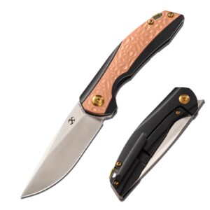 kansept pocket knife mini accipiter, cpm-s35vn 6.73in front flipper pocket knives with 2.95in drop point blade and copper and titanium handle, camping hunting,edc tactical knives k2007a3