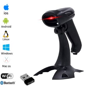 Wireless 2D QR Barcode Scanner with Stand 2.4GHz & USB Wired Barcode Reader Handhold Bar Code Scanner for Store, Supermarket, Warehouse