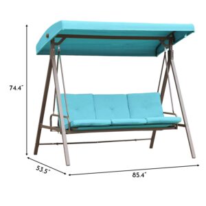 Aoodor 2 in 1 Patio Porch Swing Bed Olefin Fabric Fade Resistant Outdoor Converting Adjustable Canopy, Weather Resistant Glider with Removable 3 Seater - Teal