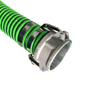 Gloxco Heavy Duty EPDM All Weather Suction Hose Assembly, Black Tube, Lime Green Helix, 2" Inside Diameter Hose with Male x Female Can and Groove Fittings Installed, 20 ft Length