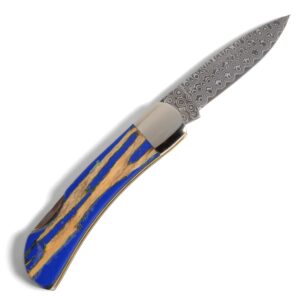 santa fe stoneworks cholla cactus 3-inch pocketknife with damascus steel blade, blue, one size