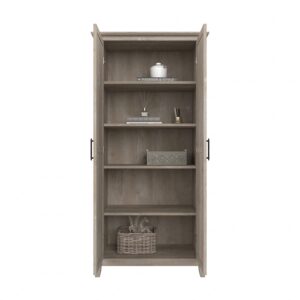 Bush Furniture Key West Tall Storage Cabinet with Doors in Washed Gray