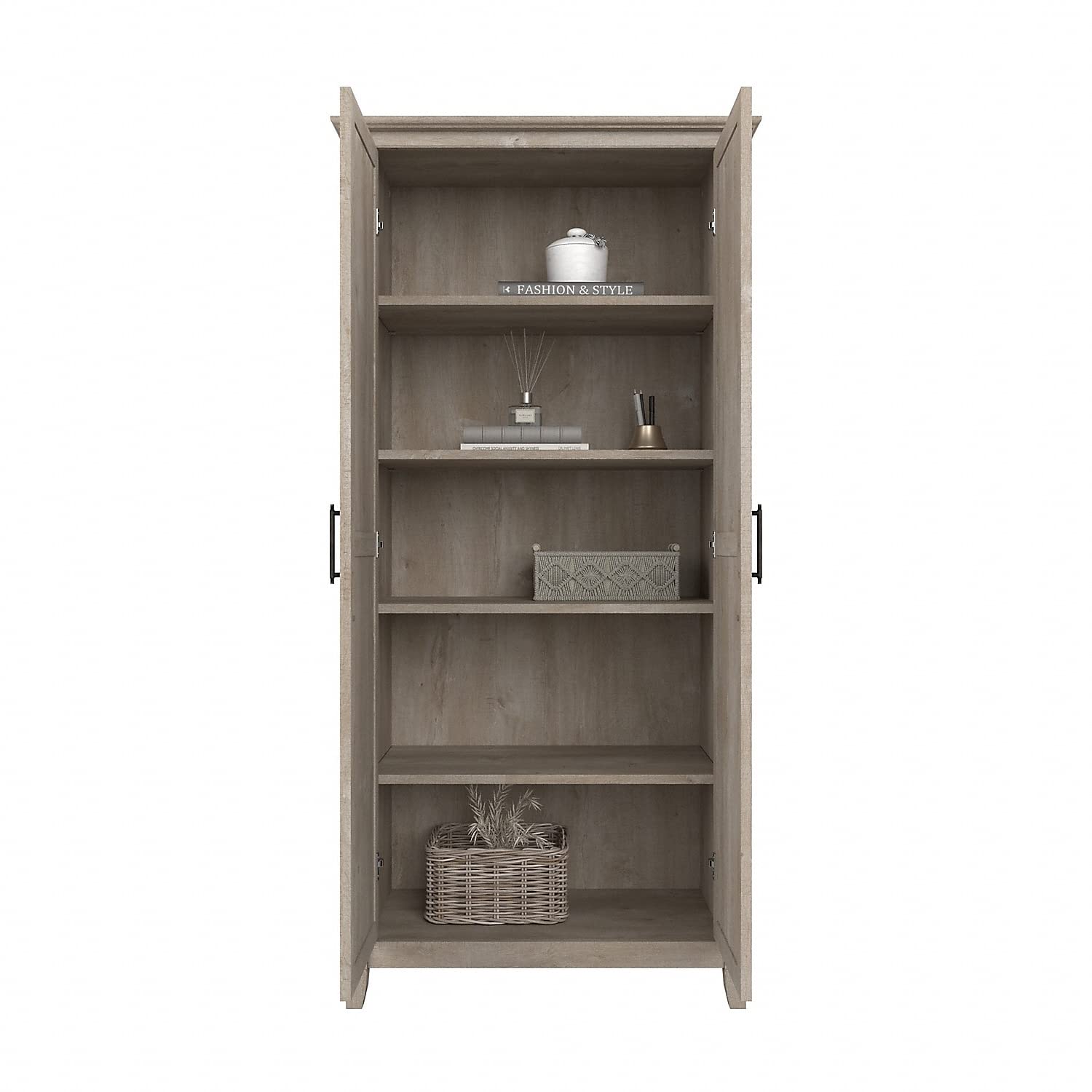 Bush Furniture Key West Tall Storage Cabinet with Doors in Washed Gray