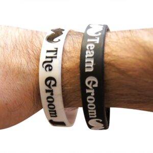 Novel Merk The Groom & Team Groom Wristbands Party Favors for Bachelor Party, Bridal Shower & Wedding Party Black & White (11 Pieces)