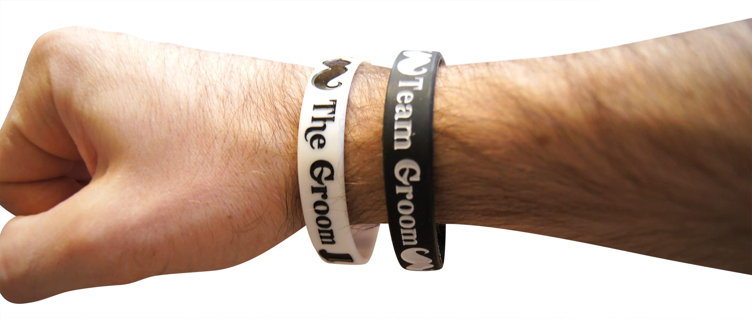 Novel Merk The Groom & Team Groom Wristbands Party Favors for Bachelor Party, Bridal Shower & Wedding Party Black & White (11 Pieces)