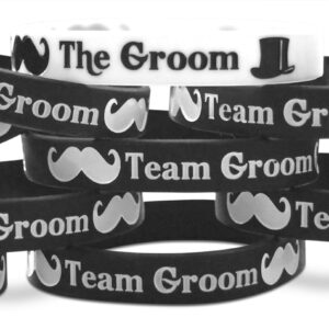 Novel Merk The Groom & Team Groom Wristbands Party Favors for Bachelor Party, Bridal Shower & Wedding Party Black & White (11 Pieces)