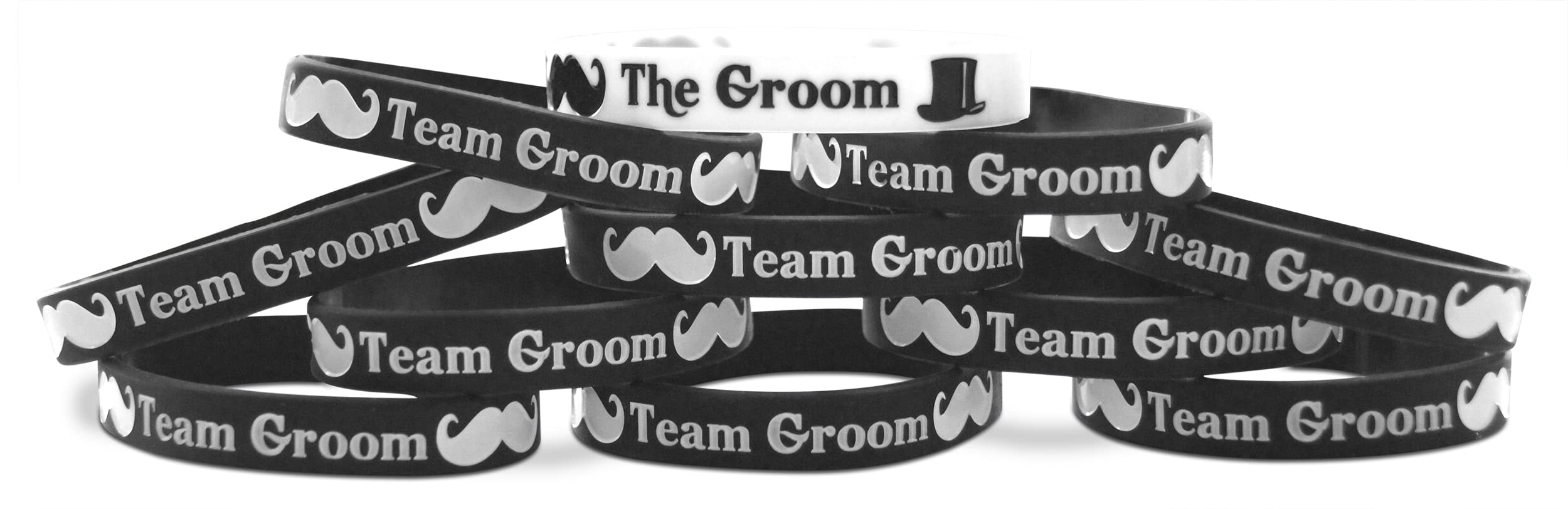 Novel Merk The Groom & Team Groom Wristbands Party Favors for Bachelor Party, Bridal Shower & Wedding Party Black & White (11 Pieces)