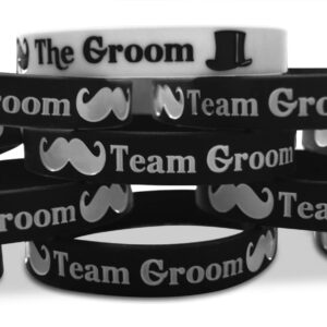 Novel Merk The Groom & Team Groom Wristbands Party Favors for Bachelor Party, Bridal Shower & Wedding Party Black & White (11 Pieces)