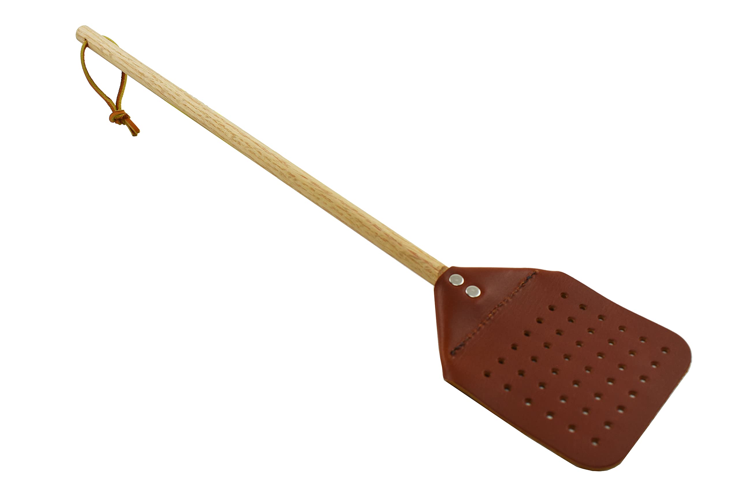 Heavy Duty Leather Fly Swatter with Oak Wooden Handle 18 inch (3)