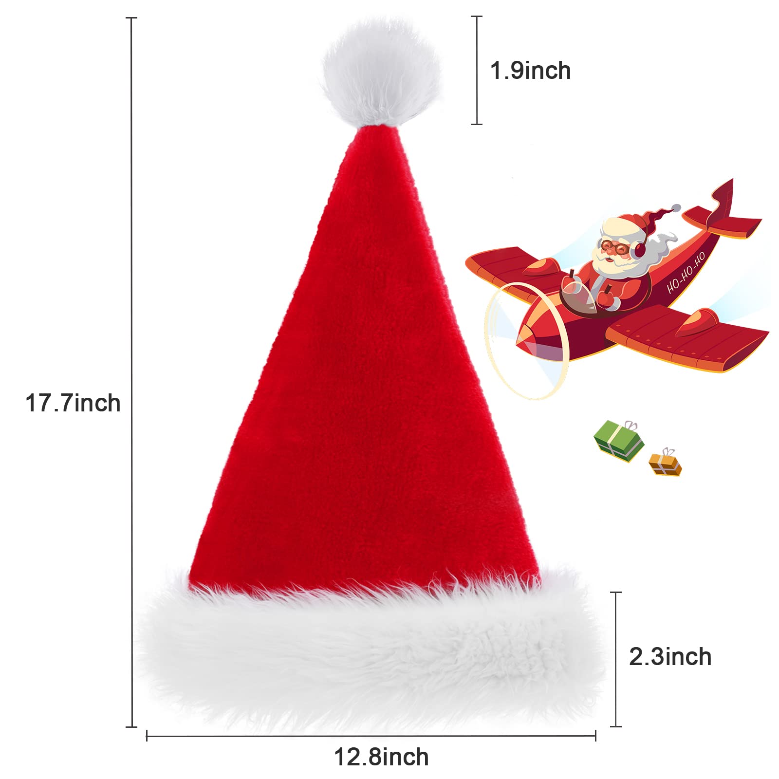 OGAJO Christmas Hat for Adults Santa Hats Unisex Red Velvet Extra Thicken Holiday Headwear Xmas Hat for Festive New Year Party (1pcs)