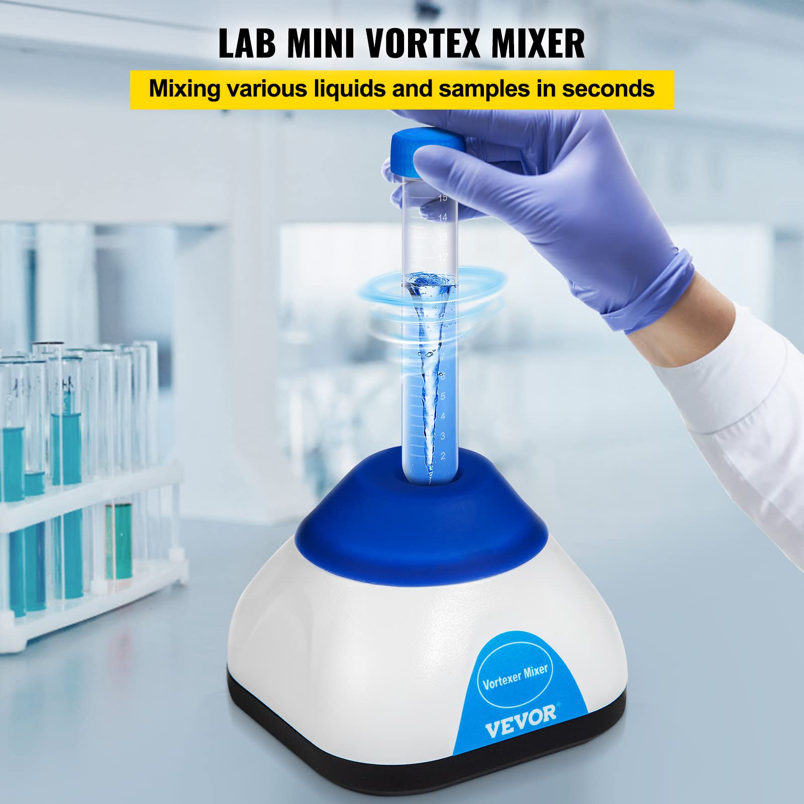 VEVOR Vortex Mixer, 3000RPM Mini Vortex Mixer Shaker, Touch Function Scientific Lab Vortex Shaker, Mix Up to 50ML, 6mm Orbital Diameter for Test Tube, Tattoo Ink, Nail Polish, Eyelash Adhesives, Paint