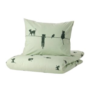 ikea ikea barndrom duvet cover and pillowcase cat patterngreen twin 105.044.01