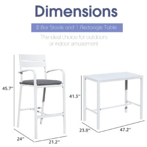 Soleil Jardin Outdoor Aluminum 5-Piece Bar Set, Dining Bistro Pub Set, Patio Bar Height Chairs with Cushion & Slatted High Top Table for Backyard Garden Pool, White