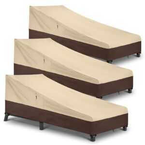 arcedo waterproof patio chaise lounge cover, 3 pack heavy duty outdoor chaise lounge chair cover, all weather resistant patio furniture covers, beige & brown