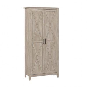 bush furniture key west tall storage cabinet with doors in washed gray