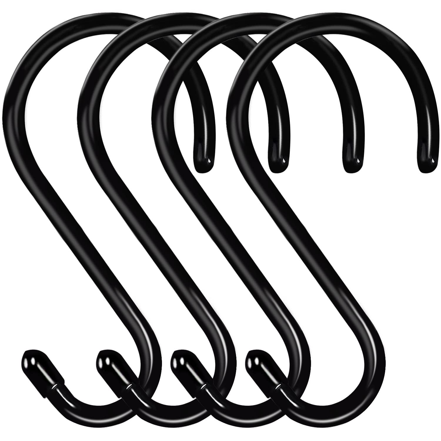 HiGift 6 Inch Large S Hooks for Hanging Heavy Duty, Non Slip Vinyl Coated S Hook for Closet, Steel Metal Black Rubber Coated S Hooks for Hanging Plant Jeans Pot Pan Clothes Purse Towel Bags- 4 Pack