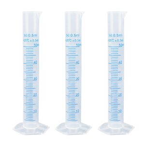 antrader measuring cylinder, 3-pack transparent graduated test tube plastic lab cylinder flask with 2-sided marking, 50ml