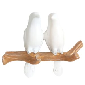 haaklux bird hat hook,wall hanger decor hooks,mounted resin cast ceramic,tree branch with unique hanging white dove for coat towel key clothes in bathroom kitchen bedroom living room(2 birds)