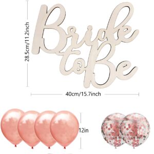 Bridal Shower Decorations Bride to Be Sign for Batcholette Party Supplies,Bride Wood Sign Photo Booth Props and Rose Gold Balloons for Wedding Party Decorations