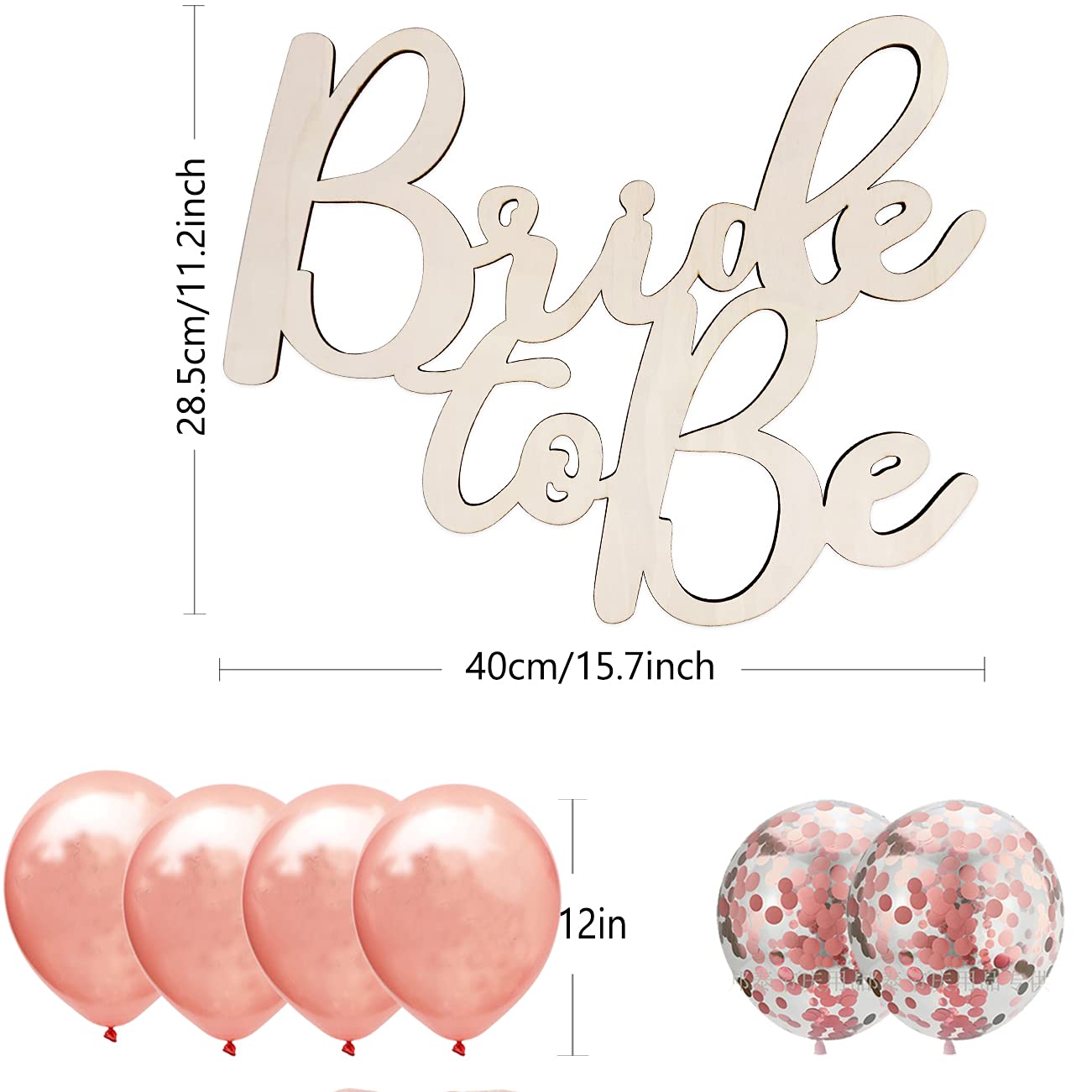 Bridal Shower Decorations Bride to Be Sign for Batcholette Party Supplies,Bride Wood Sign Photo Booth Props and Rose Gold Balloons for Wedding Party Decorations