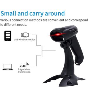 Wireless 2D QR Barcode Scanner with Stand 2.4GHz & USB Wired Barcode Reader Handhold Bar Code Scanner for Store, Supermarket, Warehouse