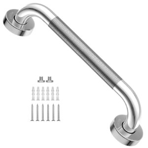 12 inch anti-slip shower grab bar, imomwee chrome stainless steel bathroom grab bar handle with textured grip, shower balance bar, safety hand rail support, handicap elderly senior assist bath handle