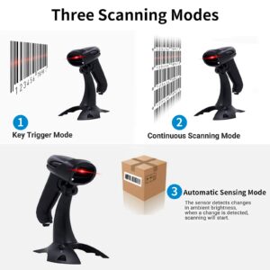 Wireless 2D QR Barcode Scanner with Stand 2.4GHz & USB Wired Barcode Reader Handhold Bar Code Scanner for Store, Supermarket, Warehouse